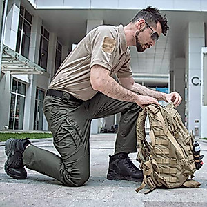 CARWORNIC Men's Outdoor Tactical Pants Rip-Stop Lightweight Stretch Military Cargo Work Hiking Pants Army Green