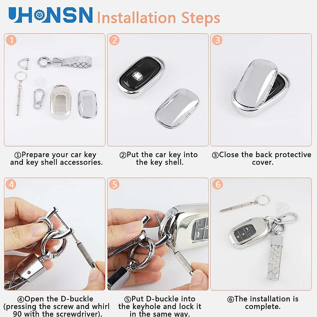 UHONSN Accessories for Honda Civic Accord 2022 Key Fob Cover Car Keys Shells Keychains Full Covers Protector Case Soft TPU Silver