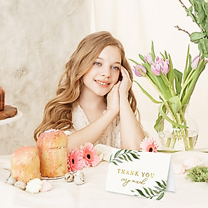 Whaline 24 Sets Greenery Thank You Cards Gold Foil Thank You Greeting Cards Watercolor Green Leaf Blank Note Cards with Envelopes Stickers for Bridal Baby Shower Wedding Birthday Party, 4 x 6 Inch