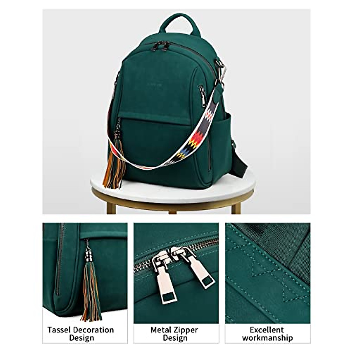 FADEON Small Backpack Purse for Women, Leather Handbags Designer Cute Roomly Ladies Shoulder Bag with Tassel