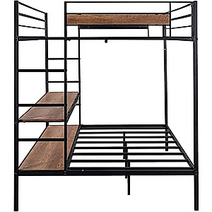 STP-Y Full Over Twin/Full Bunk Bed, Rockjame Metal Bed Frame with Shelves, No Box Spring Needed, Suit for Kids, Young Teens and Adults (Black) (Color : Black)