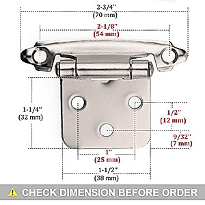 Double Elite 1/2" Overlay Satin Brushed Nickel Cabinet Hinges 25 Pairs(50Pcs),Self Closing Hinges for Kitchen Cabinet/Cupboard/Furniture Doors,Silver Kitchen Cabinet Door Hinges with Upgraded Screws