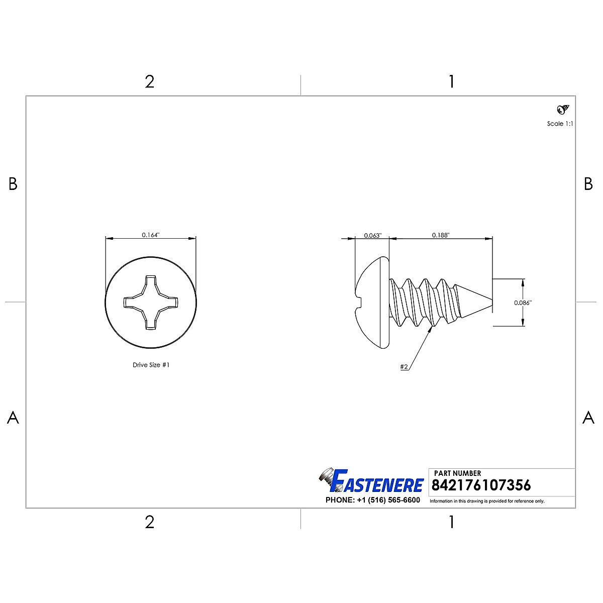 #2 x 3/16" Pan Head Sheet Metal Screws, Stainless Steel 18-8, Full Thread, Bright Finish, Self-Tapping, Quantity 50 by Fastenere