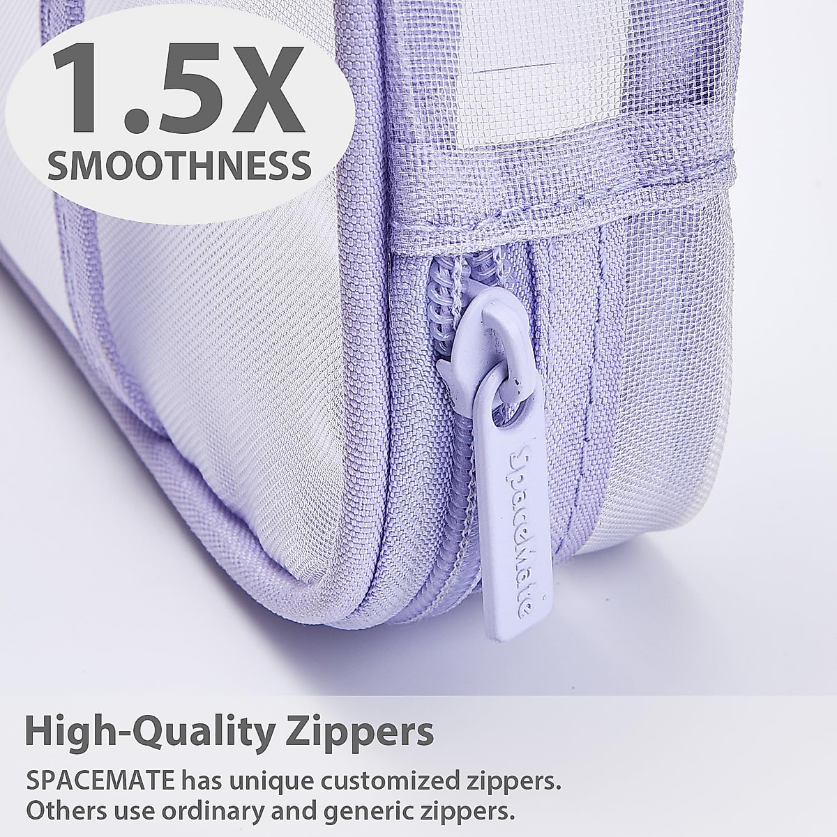 SPACEMATE Pencil Case Pouch Bag School Supplies for Girls and Boys, Clear Mesh Aesthetic Pen Case, Large Big Capacity Zipper Stationery Bag for Women Men Adults, Purple, 1000ml