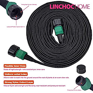LINCHOC HOME Flat Soaker Hose for Garden beds,1/2" x 50 ft Heavy Duty Double Layer Drip Weeper Hoses
