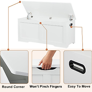 Timberer 39.4" Storage Chest, Wooden Storage Bench, Lift Top Toy Chest with 2 Safety Hinges, Large Toy Box, Entryway Bench for Living Room, Bedroom, White