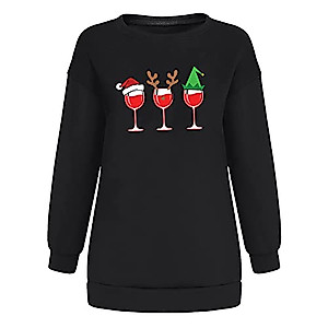 Christmas women's gifts,Pullover O-Neck Winter Fleece Tops Festival Printed Long Sleeve Blouse Ladies Oversized Sweatshirts Black