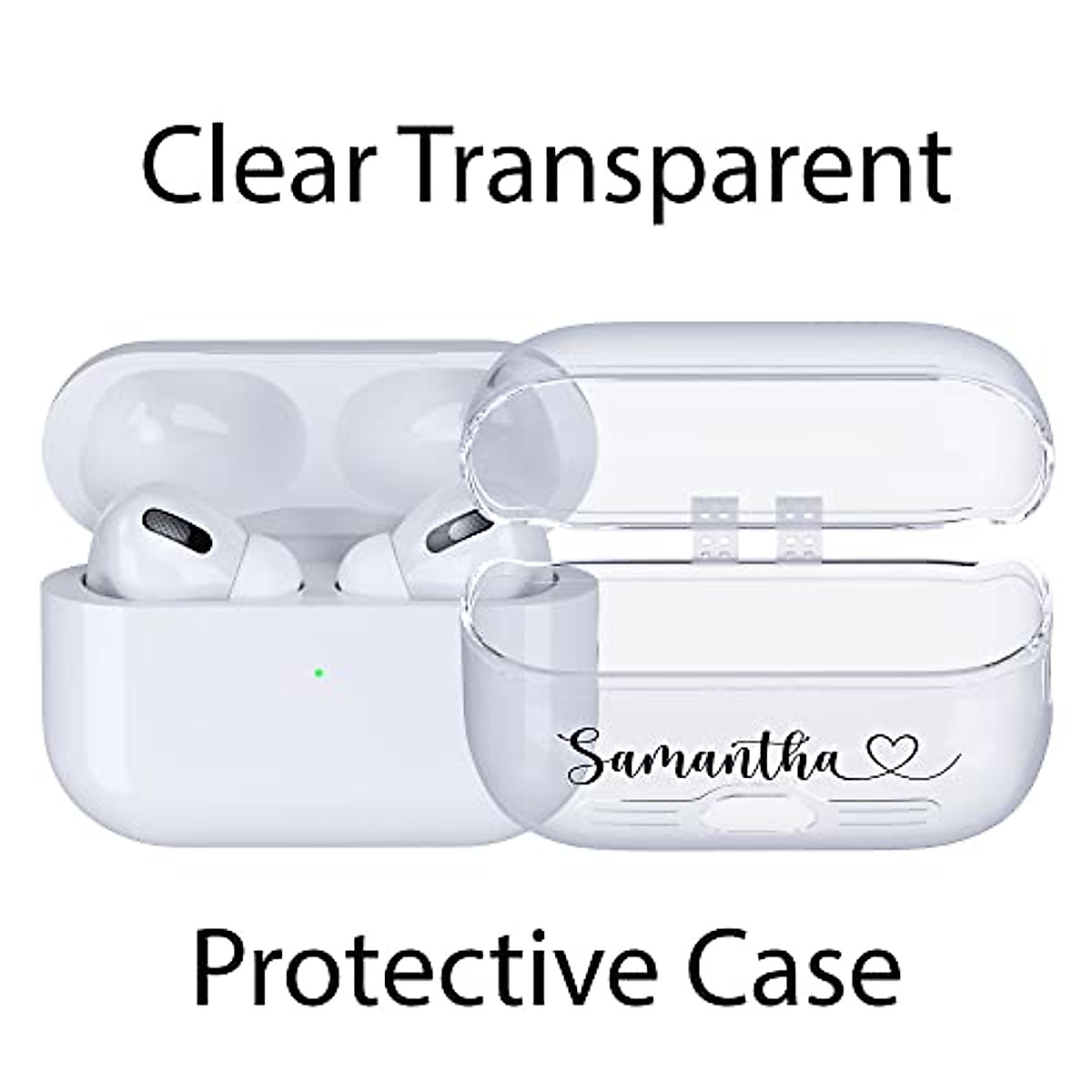 Liana Cases Custom Name Case for AirPods - All Sizes Available - AirPods Pro 2nd, 1st, 3rd Generation - Clear Personalized Cover Handwritten Style with Keychain Ring Carabiner