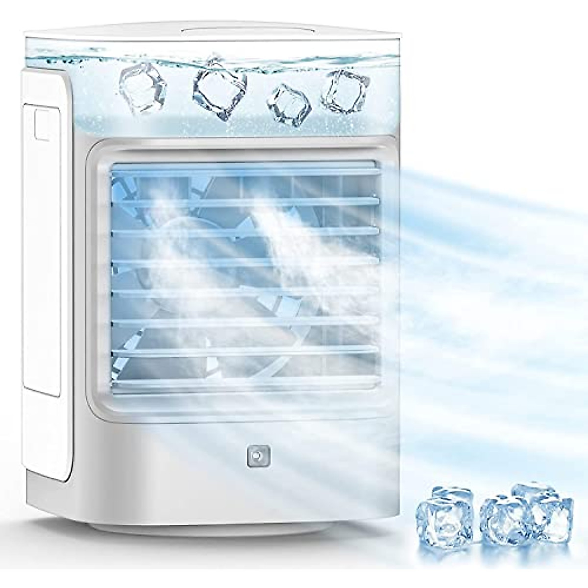 Portable Air Conditioner, BREEZEWELL 8in Rechargeable Small Evaporative Air Cooler, 90°Auto Oscillation, 7 Color Vibe Lights, 4000mAh Battery Powered Humidifier, Mini Air Conditioner for Camping, Car