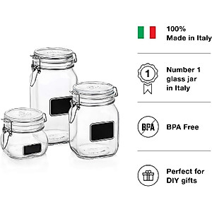Bormioli Rocco Fido Square Clear Jar with Chalkboard, 33-3/4-Ounce