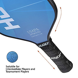 HUDEF HB 2.0 Blue+Red Pickleball Paddles, Lightweight Graphite Carbon Fiber Face Racquet Rackets Elongated Racket,Honeycomb Core,Cushion Comfort Grip USAPA Approved