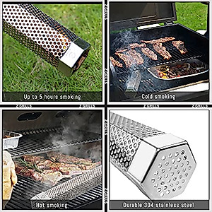Z GRILLS Pellet Smoker Tube with 2 Hooks and Brush, 12" BBQ Billowing Smoke Mesh Stainless Steel for Cold/Hot Smoking