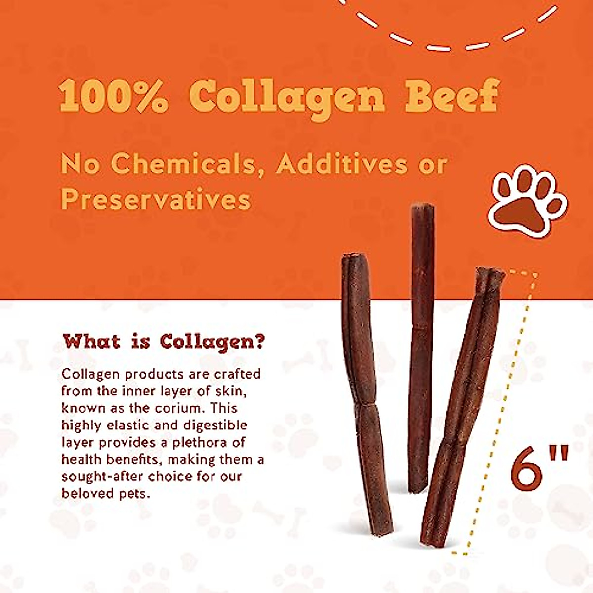 Jack&Pup 6" Beef Collagen Sticks for Dogs, Rawhide Free Dog Chews Long Lasting Collagen Chews for Dogs Healthy Dog Treats for Medium Dogs Joint Support for Dogs | Bully Stick Alternative (10 Pack)