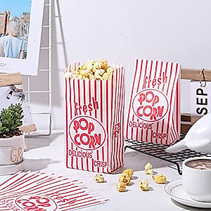 300 Pieces Mini Popcorn Bags Bulk Leak and Grease Resistant Paper Sleeves Retro Red and White Striped Pop Corn Bags for Carnival Movie Theme Party Concession Stand Supplies 3.5 x 3.4 x 8.2 Inch