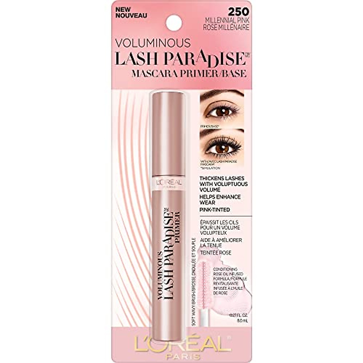 L'Oreal Paris Cosmetics Voluminous Lash Paradise Mascara Primer Base, Millennial Pink, 0.27 Fluid Ounce