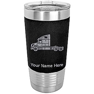 LaserGram 20oz Vacuum Insulated Tumbler Mug, Truck Cab, Personalized Engraving Included (Faux Leather, Black)