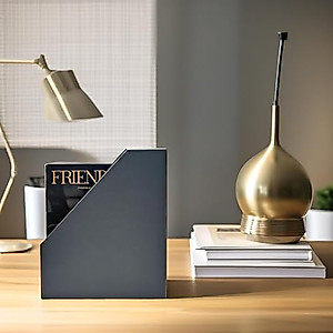 UnionBasic Magazine File Holder, Leatherette Desktop Document Organizer, Home Office Paper Holder File Storage Literature Sorter, Grey