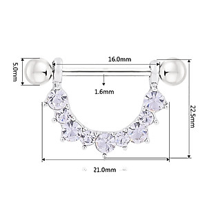 Salwosai 14G Stainless Steel Nipple Rings Glitter CZ U-Shape Straight Barbell Bars Tongue Ring 16mm(5/8Inch) Body Piercing Jewelry (White)