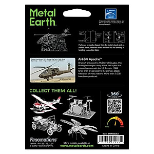 Metal Earth Fascinations AH-64 Apache 3D Metal Model Kit Bundle with Tweezers