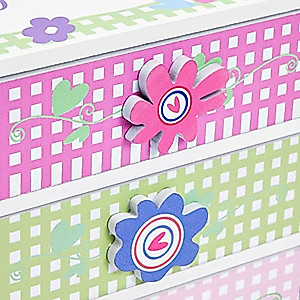 Small Floral Little Girls Jewelry Box with 3 Drawers and Flower Knobs, Square Wooden Organizer for Necklaces, Earrings, Rings, Kids Ages 4-13 Hair Accessory Storage (6 x 4.5 In)