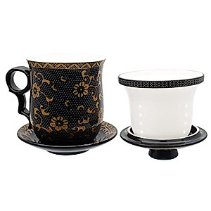 Tea Talent Porcelain Tea Cup with Infuser Lid and Saucer Sets - Chinese Jingdezhen Ceramics Coffee Mug Teacup Loose Leaf Tea Brewing System for Home Office