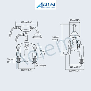 Aolemi Clawfoot Tub Faucet with Handheld Spray and Bathtub Spout Double Lever Handle Bathroom Mixer Tap Victoria Vintage Telephone Shape Shower Set Deck Mount Antique Brass