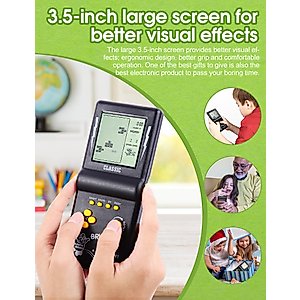 HLF 3.5-inch Large Screen Retro Brick Game Console for The 80s/90s Build in Block Game Racing/Tank Game Built-in 23 Classic Games Nostalgic Puzzle Children's Game Console (Black)