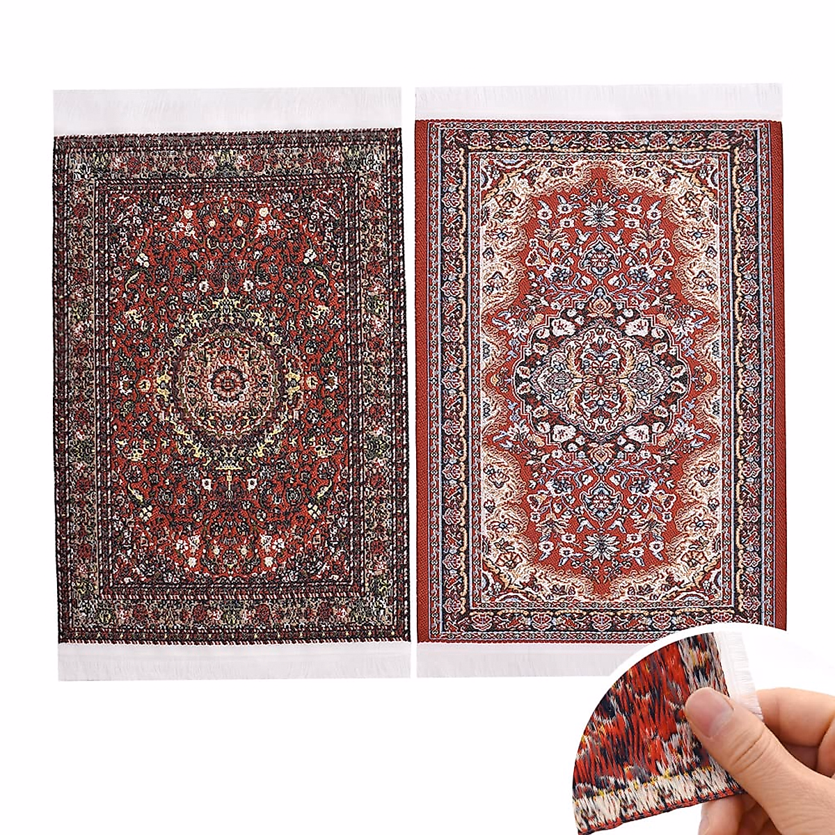 iLAND Miniature Dollhouse Accessories Victorian of Carpet for Dollhouse Furniture on 1/12 Scale and 3” - 12” Dolls, Woven Dollhouse Rugs 6” x 3.8” (2pcs Love)