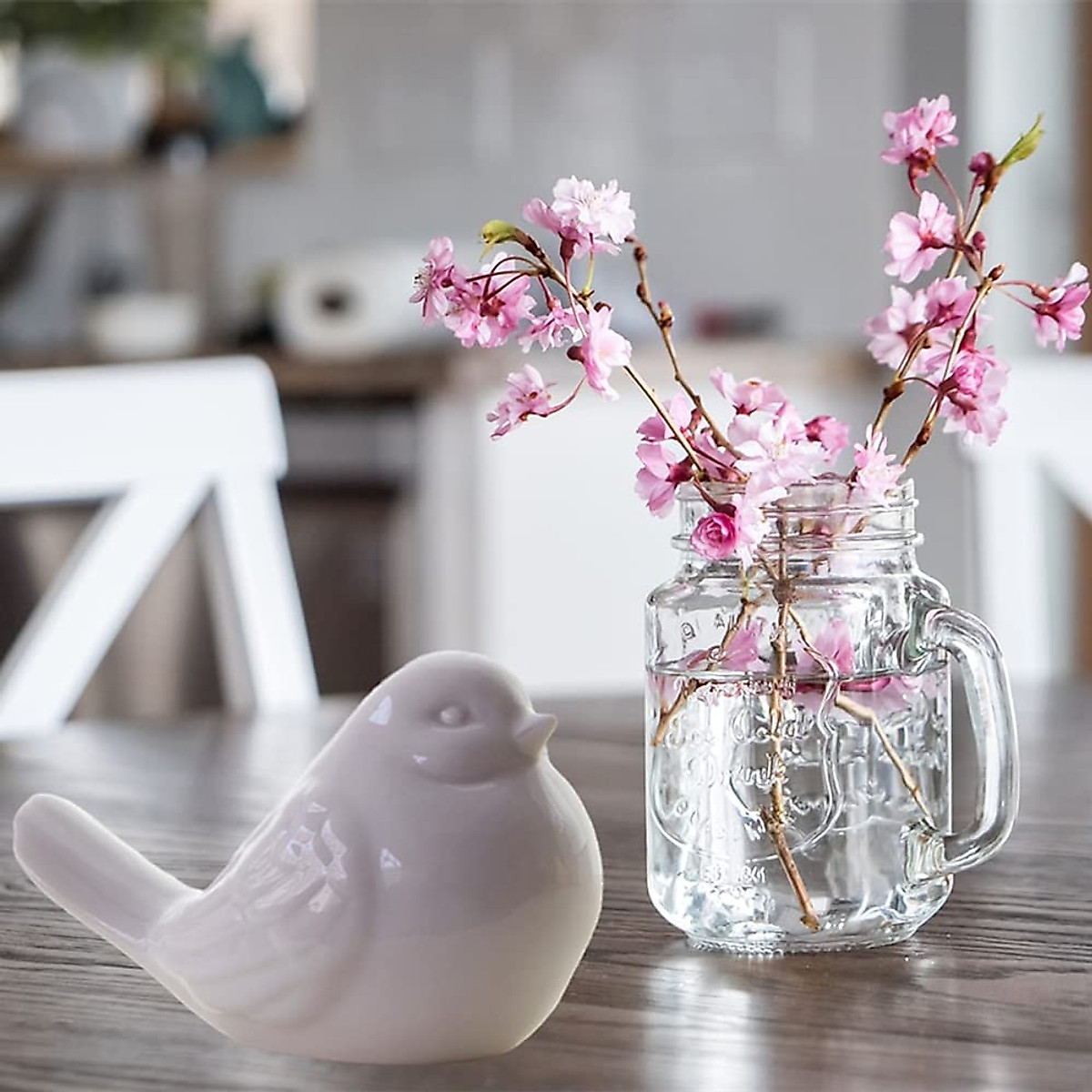 XIOU Ceramic Birds, Porcelain Bird Figurine Statue, Animals Figurines Ornaments, Mini Bird Home Decoration, Statues Decor for Garden Living Room Bedroom Office, Wedding Decor (White)