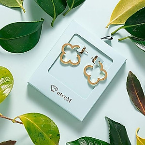 Clover Leaf Earrings, ETREM 14K Gold Plated Lucky Clover Earrrings for women & Girls (Made in Korea) Quality Cuff Earrings Huggie Stud Hoop Earrings for Women Nickel free