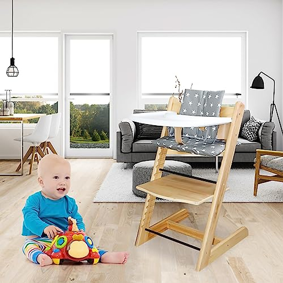 LLHQAMT for Stokke High Chair Cushion, Soft and Comfortable for Tripp Trapp High Chair Cushion, for Tripp Trapp Cushion Set Makes It Safer and More Comfortable for Baby to Sit On (Grey Star Pattern)