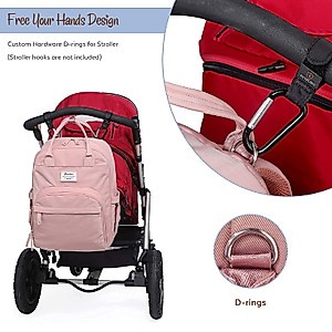 RUVALINO Diaper Bag Backpack, Stroller Hooks, Multifunction Travel Baby Back Pack with Changing Pad, Universal Stroller Clips for Mom Girls