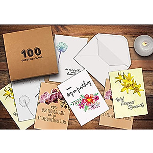 Assorted Sympathy Cards, 100-Pack, 4 x 6 inch, 5 Cover Designs, Blank Inside, by Better Office Products, with Envelopes, 100 Pack