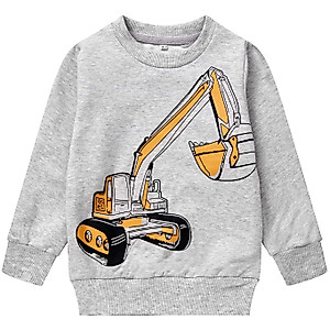 Akyzic Baby Boys Sweatshirts Excavator Long Sleeve Crew Pullover Digger Shirts Toddler Kids Winter Warm Christmas Sweater Tops 5t /120