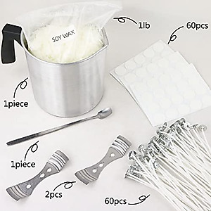 EricX Light Candle Making Kit, 60pcs Candle Wicks, 60pcs Candle Wicks Sticker, 16oz Soy Wax, 1pc Candle Wax Pouring Pot, 2pcs 3-Hole Wicks Centering Devices, 1pc Mixing Spoon, DIY Candles Craft Tools