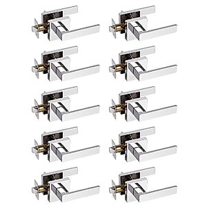 Probrico Polished Chrome Door Levers Hallway and Closet Passage Function Door Handles Modern Style Square Leverset Interior Heavy Duty Non-Locking Hardware, 10 Pack