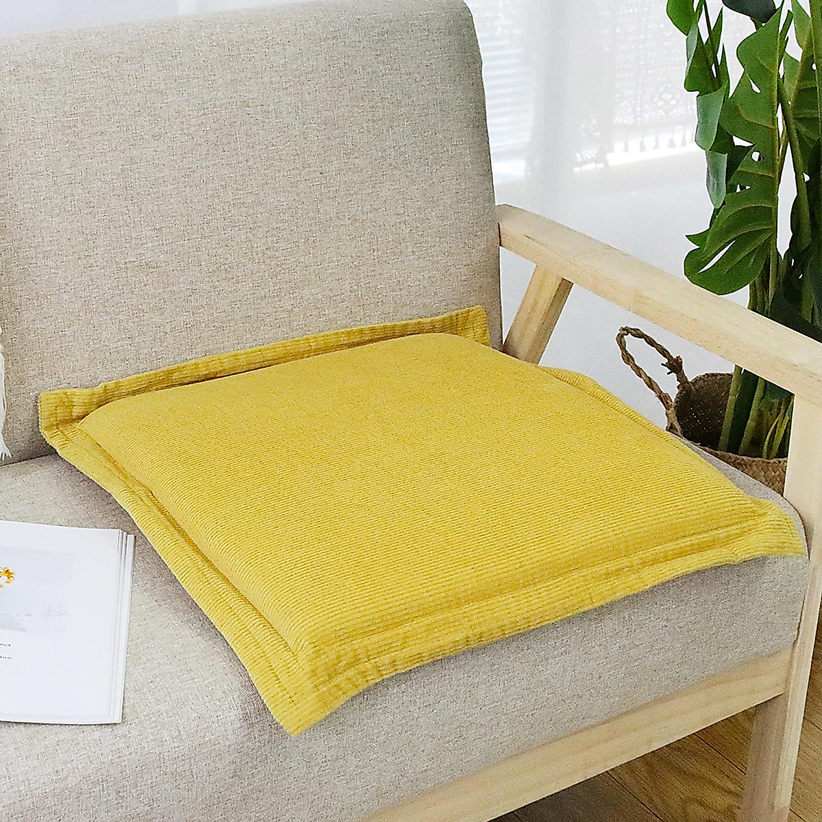 Lemfux Yellow Square Chair Cushion, 18x18x1.5 - Memory Foam Seat Cushion with Soft Cotton Corduroy Cover | Thick, Durable & Modern Design for Office, Kitchen, Dining Room, Indoor & Outdoor Use, 1PC