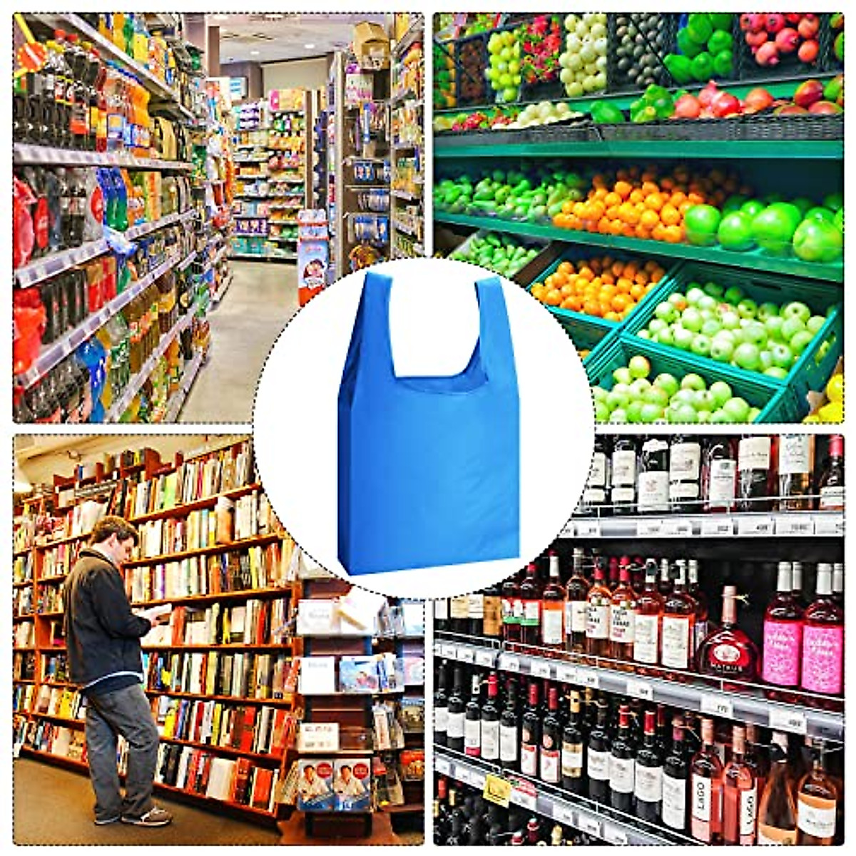 Chumia 50 Pack Reusable Grocery Bags Foldable Portable Shopping Bags Polyester Washable Grocery Bag with Handles (Sky Blue)