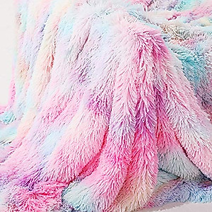 Amidoudou Super Soft Faux Fur Throw Blanket Plush Bedspread Blanket Tie-dye Blanket for Beds Couch Sofa (Rainbow,51"x63")