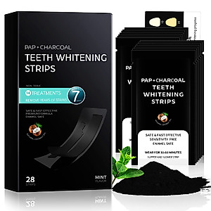 Pap+ Charcoal Teeth Whitening Strips Professional Teeth Whitening Kit for Teeth Sensitive or Coffee Drinker, 28 Tooth Whitener Strips Easy to Use 14 Treatments by ECTEST