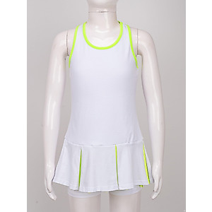 Loodgao Kids Girls Pleated Tennis Golf Dress Workout Outfits Solid Color Sleeveless Sports Dress with Shorts White 6 Years