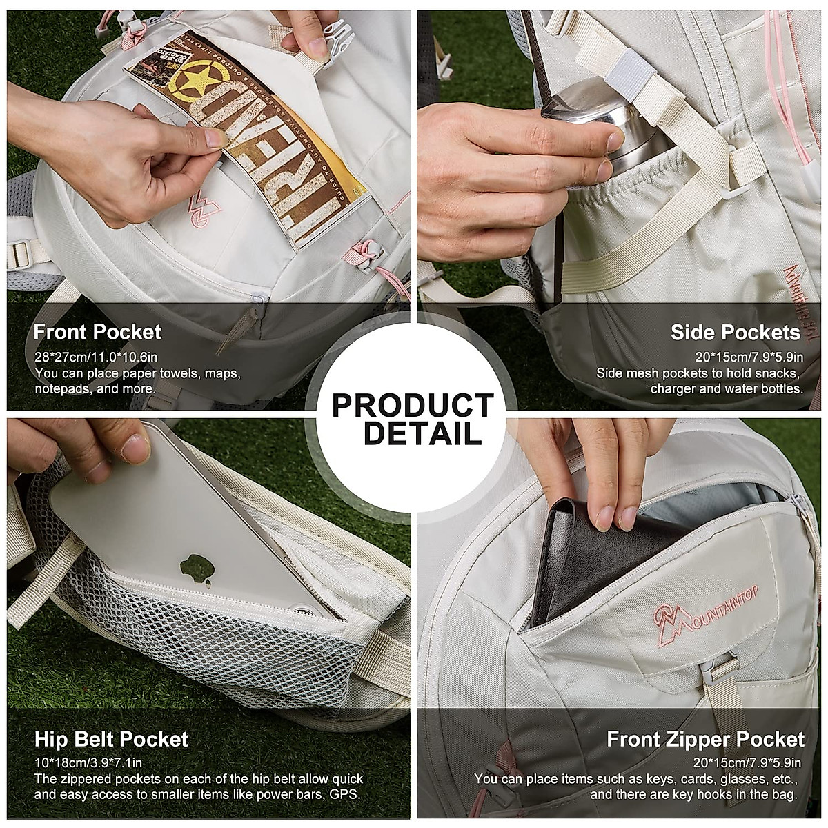 MOUNTAINTOP 35L Hiking Backpack for Women Outdoor Backpack with Rain Cover for Camping, Cycling and Traveling, Ivory