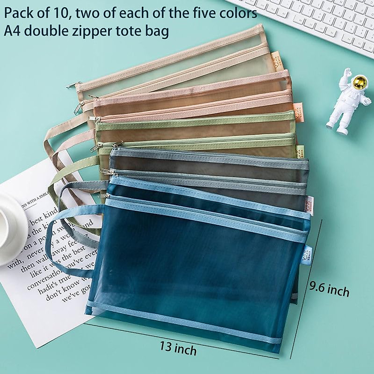 10 Pack Mesh Zipper Pouches for Organizing, Double Layers Nylon Puzzle Building Block Sets Toy Storage Organization with Handle, Multipurpose for Travel, School, Board Game, Office, and Home Organize