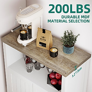 YITAHOME Sideboard Buffet Cabinet with Light, 31.5'' Farmhouse Coffee Bar Cabinets with Storage, Wine Bar Cabinet for Home with Wine Rack and Glass Holder (White Oak)