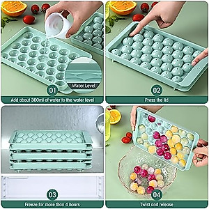 Ice Cube Tray, EMYIE Round Ice Trays for Freezer with Lid and Bin, Ice Ball Maker Making 99 x 1.0IN Ice Balls,3 pack Circle Ice Trays with Tong, Scoop, Measuring Cup&3 Straws (Green)