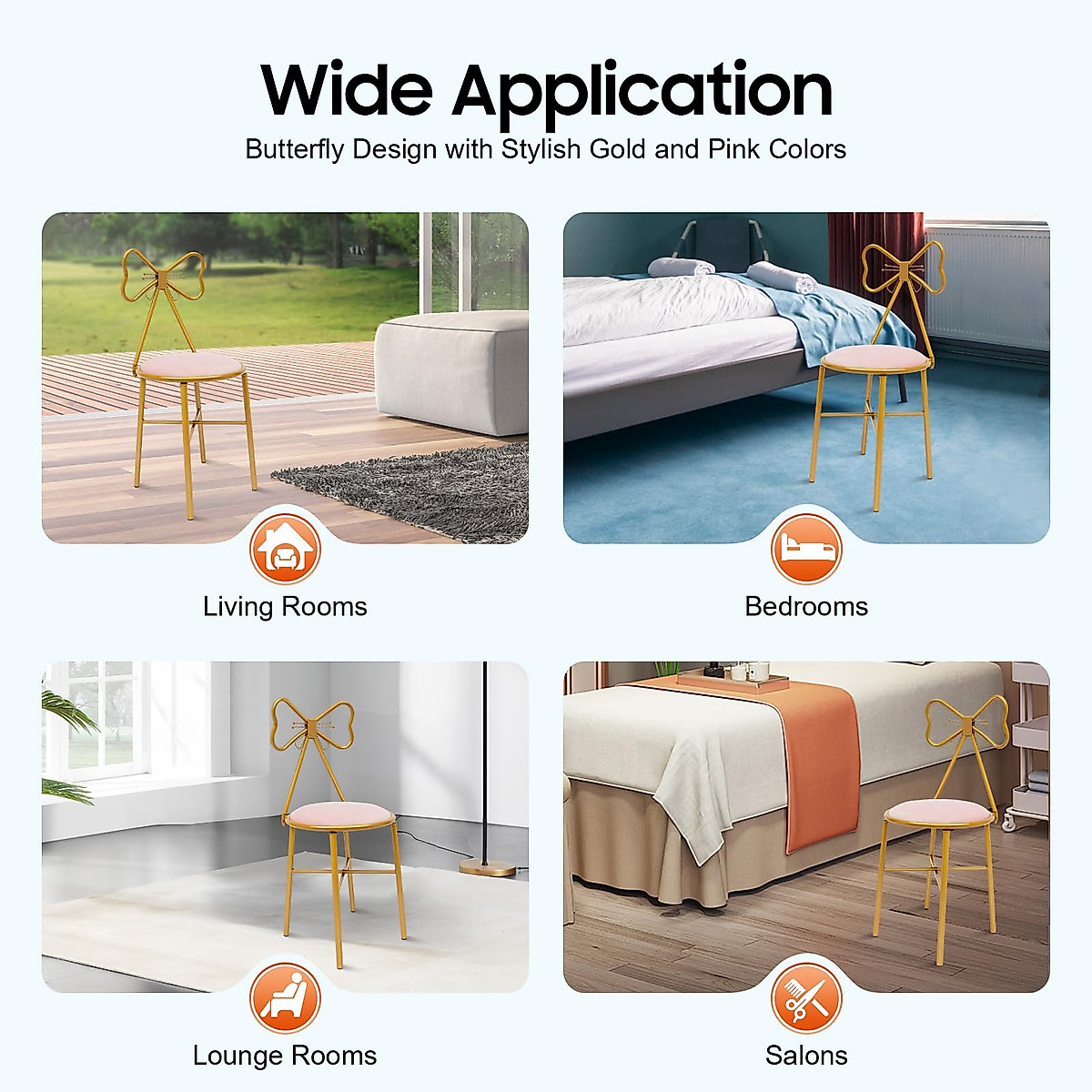 PalaUha Makeup Vanity Chair 32''H Side Table Seat Dressing Chair with Bow Knot Backrest Lounge Dresser Seat with Butterfly Bow Tie and Velvet Cushion for Girl Daughter Bedroom