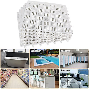12x12 Inch Interlocking Soft PVC Flooring Tile, 12 Pack Non-Slip Splicing Modular Tile Shower Mat with Holes, Modular Interlocking Cushion for Locker Room Kitchen Basement Stairs, White