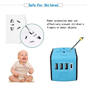 Universal Travel Adapter,All in One Universal Power Adapter for 150 Countries 3usb+Type C (Black)