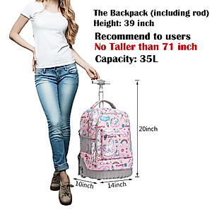 BAMIFEI 18 inches Wheeled Rolling Backpack Multi-Compartment College Books Laptop Bag Business Trip Carry-on, Unicorn