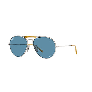 Ray-Ban RB8063 Titanium Aviator Sunglasses, Silver/Blue Polarized, 55 mm